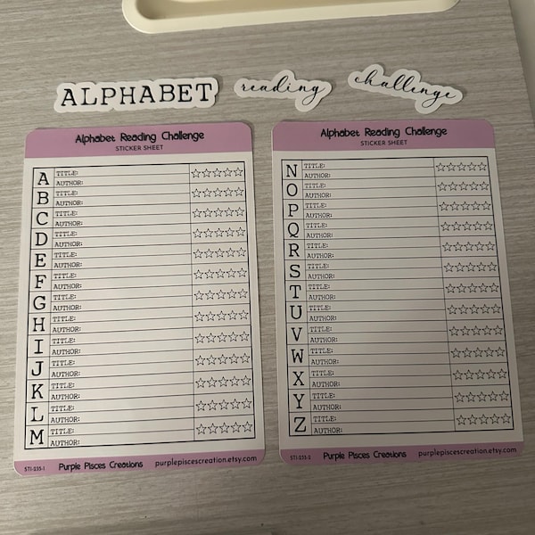 Alphabet Reading Challenge Sticker Set | 2 Page Spread (4.4"w X 5.6"h ...