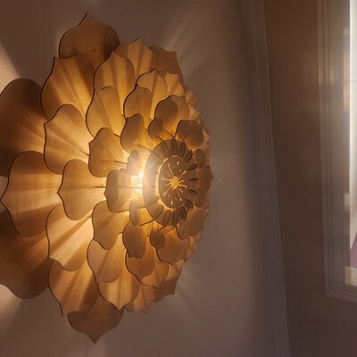 JASMINE Flower Pendant Light Fixture, Wooden Hanging Lamp Shades ...