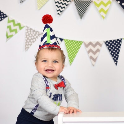 Bunting, Banner, Fabric Pennant Flags, Green, Navy Blue, Grey, Polka ...