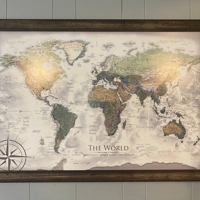 Nautilus World Map Push Pin, World Map Wall Art With USA National Parks ...