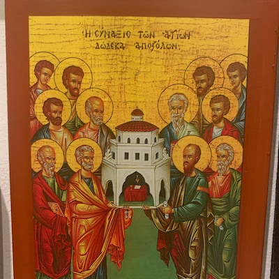 Synaxis of the Apostles Icon, Handmade Greek Orthodox Icon of the ...