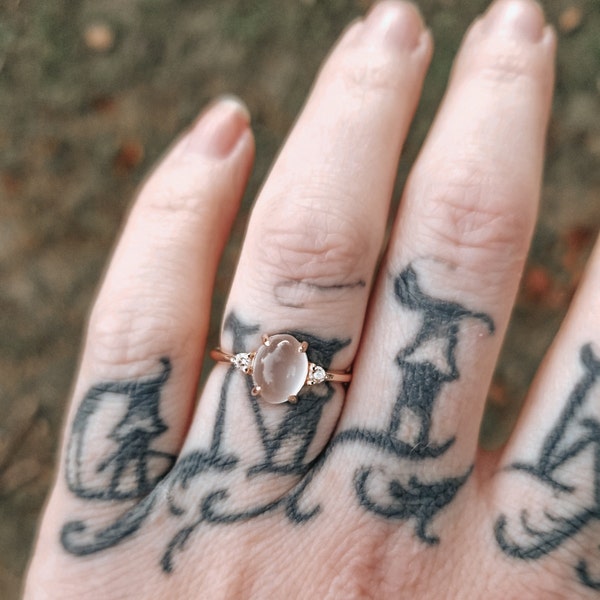 Moonstone Engagement Ring - Rose Gold Engagement Ring - Diamond ...