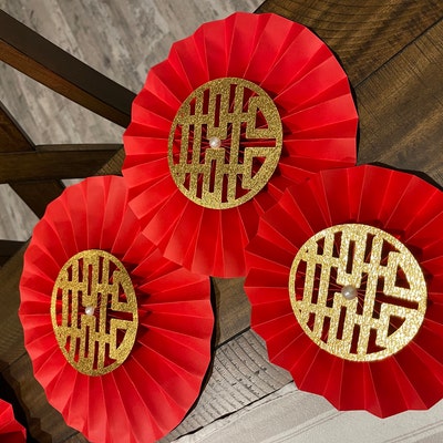 Red Double Happiness Flower Pinwheel Wedding Wall Decoration - Etsy New ...