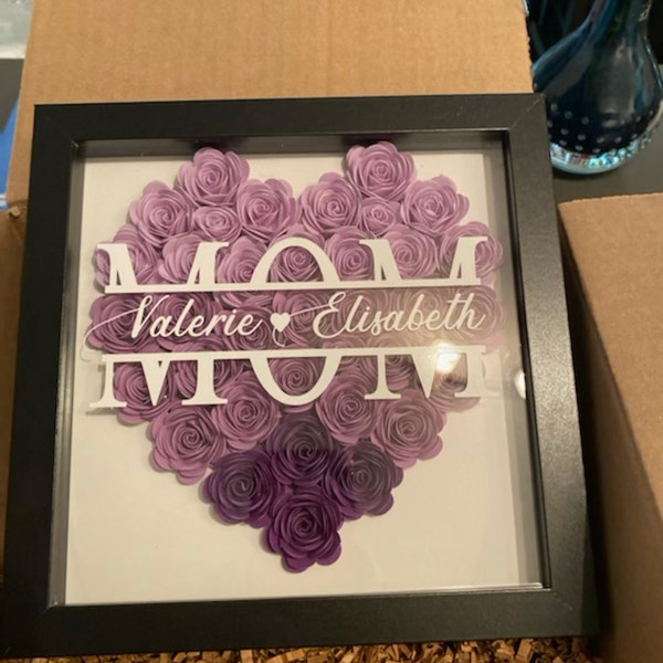 Mom Heart Shaped Monogram Flower Shadow Box | Personalized Flower Gift ...