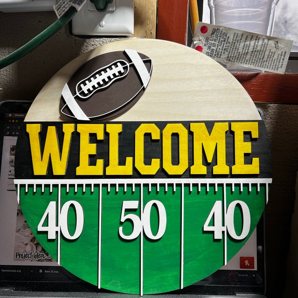 Welcome Football, Digital Download, Round Door Hanger Svg, Glowforge ...