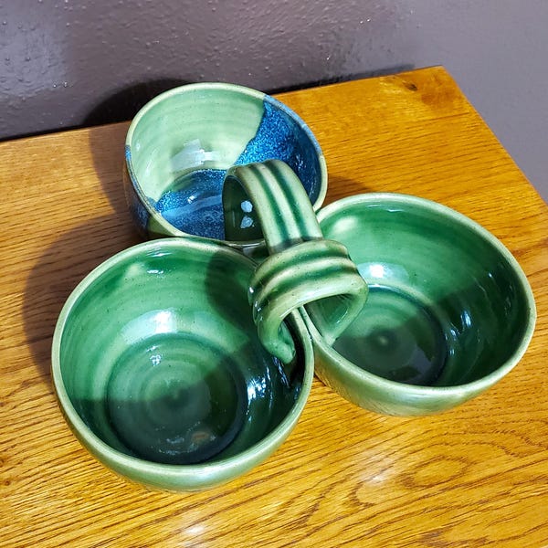 Handmade Pottery Chip and Dip Bowl Green Ceramic Chip and Dip Bowl ...