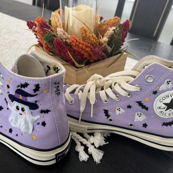 Custom Converse Chuck Taylor Blue Flower Embroidered Converse Shoes ...