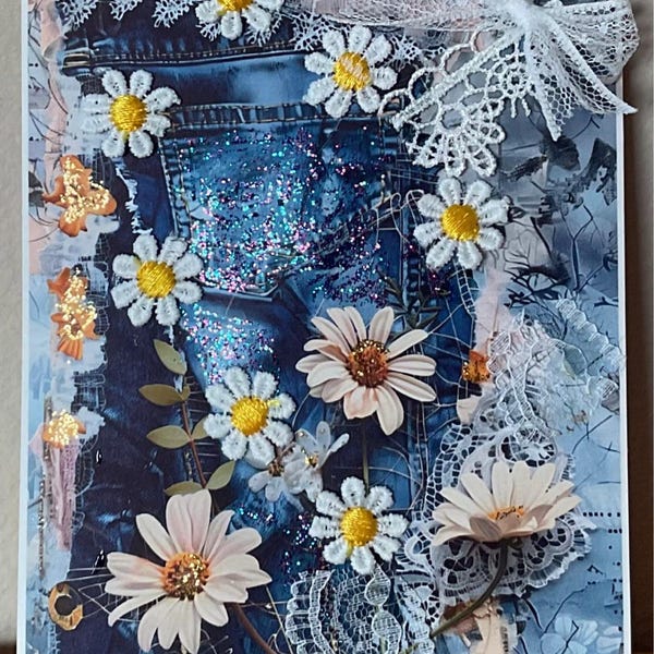 Denim Junk Journal Page, Denim Journal, Denim Theme Journal, Patchwork ...