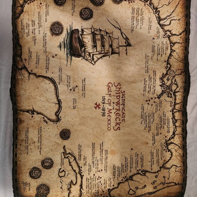 Shipwreck Map of the Gulf of Mexico Artwork 15 X 19, Shipwrecks ...