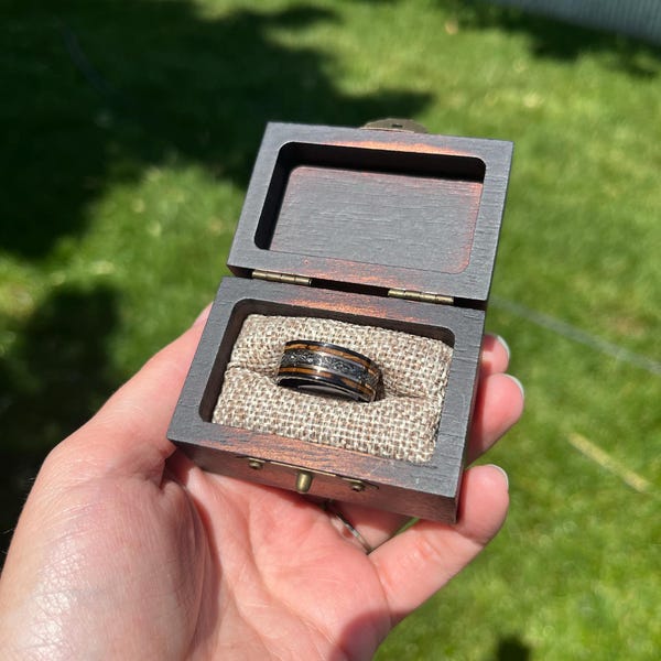 Charred Whiskey Barrel Ring With Meteorite, Meteorite Wood Ring ...
