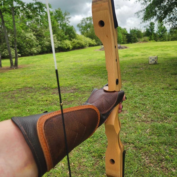 M/LG Black and Burgundy Leather Arm Guard & Bow Hand Shooting Glove ...