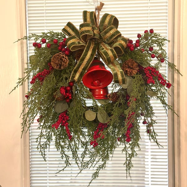 Peppermint Christmas Swag, Christmas Wreath for Front Door, Red and ...