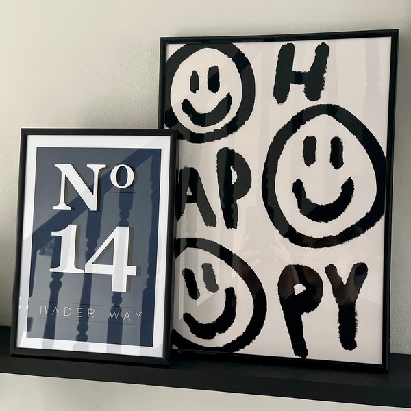 Happy UNFRAMED Print | Happy Faces Poster Hand Drawn Art Positive Wall ...