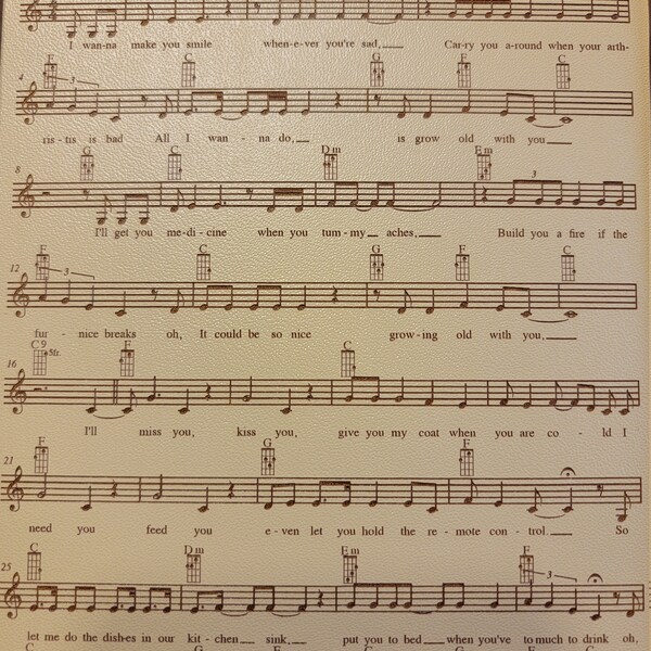 Leather Engraved Music Sheet, Personalized Framed Music Notes, 3rd ...