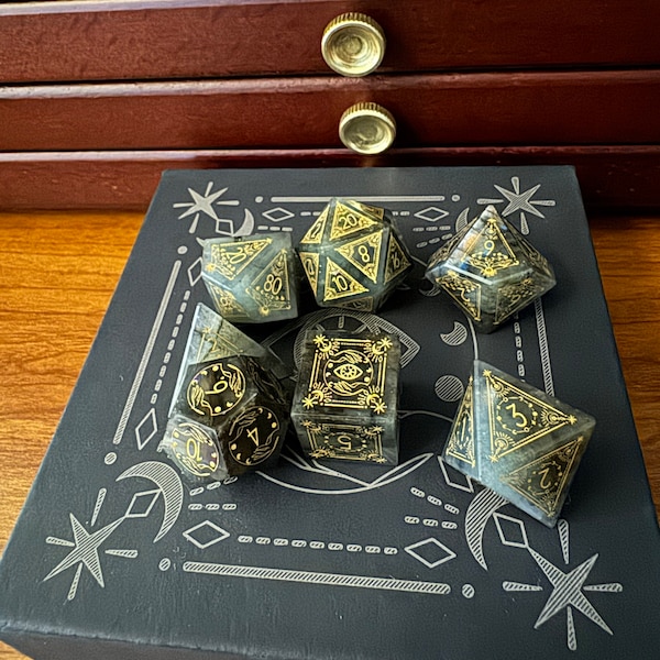 Full Set Labradorite Polyhedral Dice Set Set Warlock Style - Dungeons ...