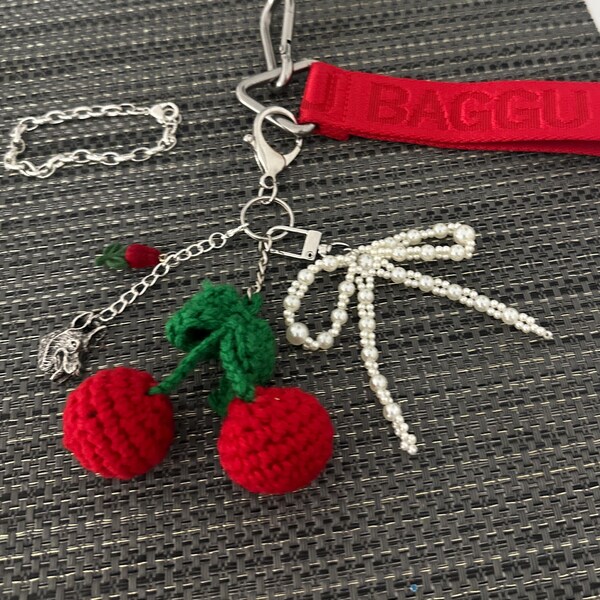 Crochet Cherry Keychain/cherry Keyring/cherry Amigurumi/crochet Keyring ...