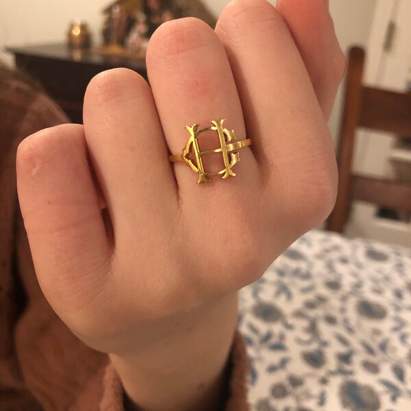 Personalized Monogram Ring - Double Initials Ring - Custom Monogram Ring - Initials Ring - Two ...