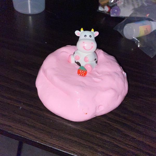 Strawberry Cow Butter Slime, Scented Slime, Pink Cow Slime Charm ...