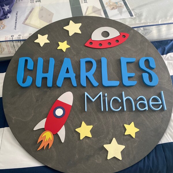 Space Name Sign, Space Wall Art, Nursery Name Sign, Outer Space Decor ...