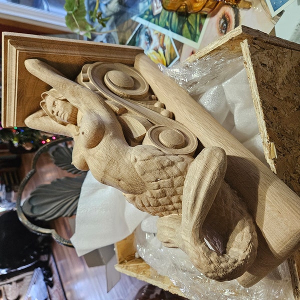 Mermaid and Merman Corbels of Wood, Unpainted, Decorative Carved Wooden ...