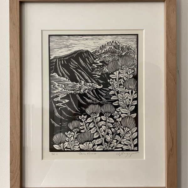Lokelani Rose Linocut Print, Official Island Flower of Maui, Original ...