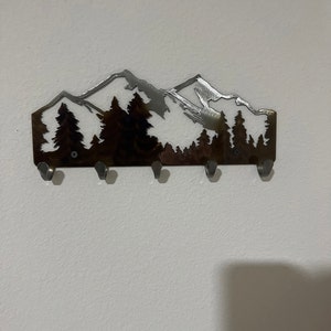 Mountain Metal Coat Rack Metal Wall Art 5 Hooks Mountain Scene Metal ...