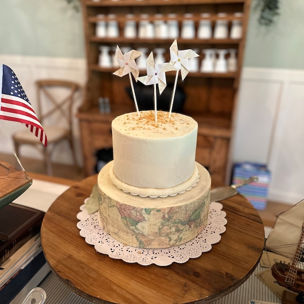 Vintage World Map Edible Cake Wrap or Pinwheel and Congrats Cake ...