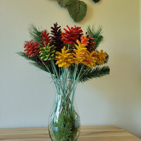 Fall Pine Cone Flowers, ONE DOZEN, ORIGINAL, on 12-inch Stems ...