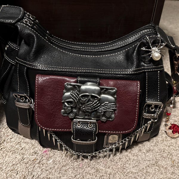 Unisex Goth Skull Messenger Bag Shoulder Bag Trendy Black Handbag With ...