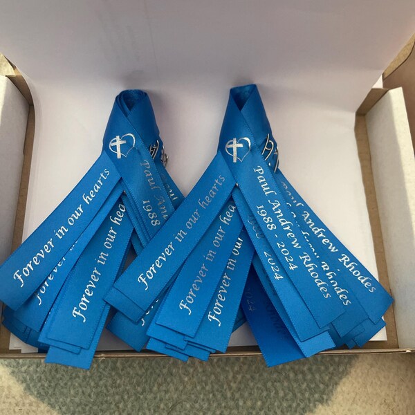 RIP Personalised Funeral Ribbons. Shaped Memorial Ribbons Ribbon With ...