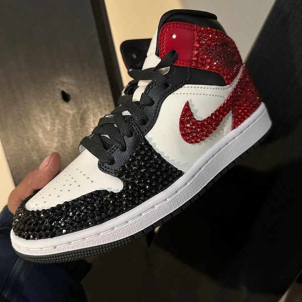 Custom Rhinestone Jordan 1 Mid Sneakers: Bedazzled Nikes - Etsy