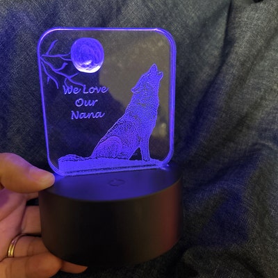 Wolf Howling at Moon Night Light Sitiing Scene 2 and 3D Carved Battery ...