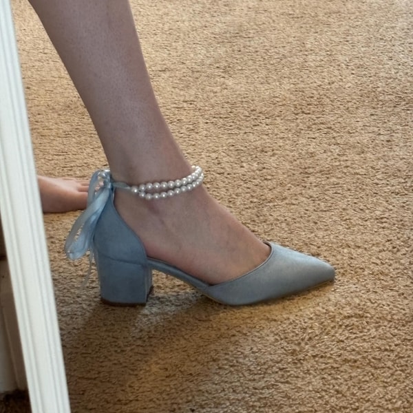 Blue Wedding Shoes With Pearls, Blue Suede Bridal Shoes, Baby Blue Low ...