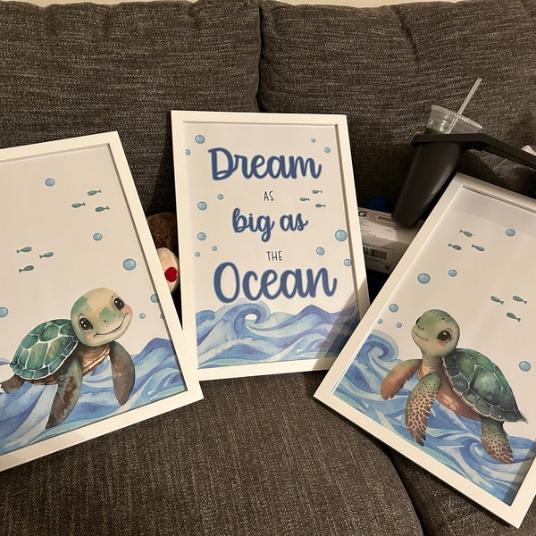 Turtle Nursery Wall Art Poster, Ocean Nursery Decor, Ocean Life Posters ...