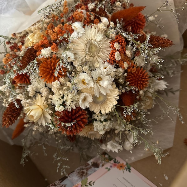 Globe Burnt Orange Thistle+daisy Dried Flower Bridal Bouquet,wild ...