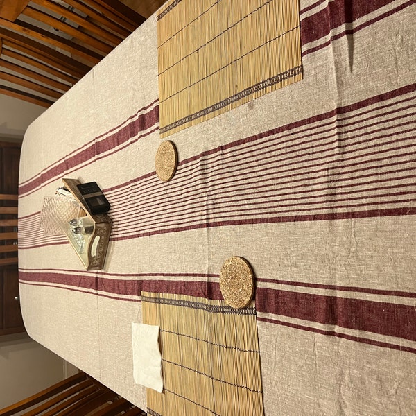 Heavy Linen Tablecloth for Easter Table - French Style Striped Washed ...