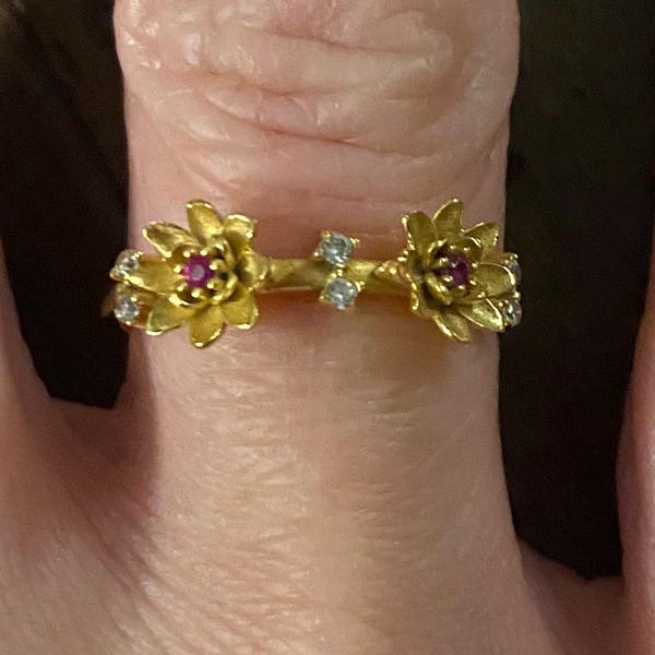 Combined Birth Flower Ring, Birth Flower Ring Gold, Dainty Birth Flower ...