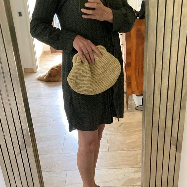 Small Raffia Beige Clutch Bag for Women | Straw Knitted Raffia Bag ...