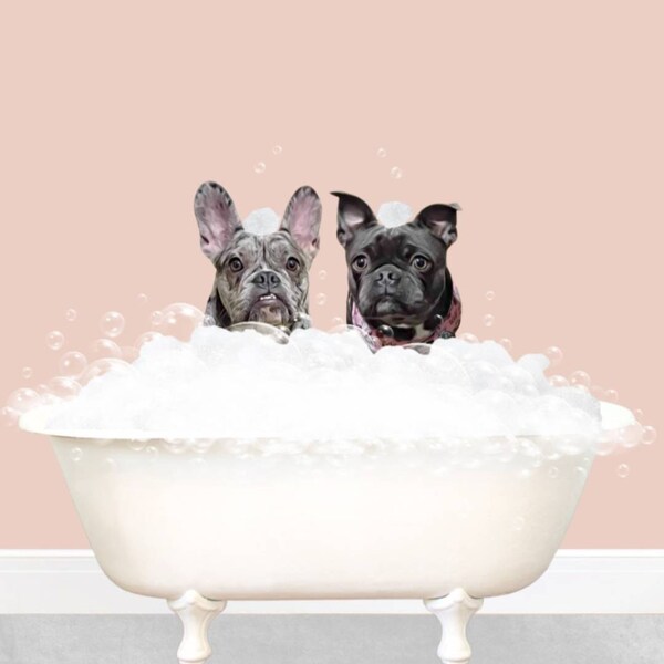 Custom Pet Portraits Set of 3, Pet in Bathtub, Funny Bathroom Art Print ...