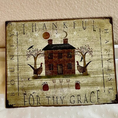 Handmade Primitive Folk Art Thanksgiving Thankful for Thy Grace ...