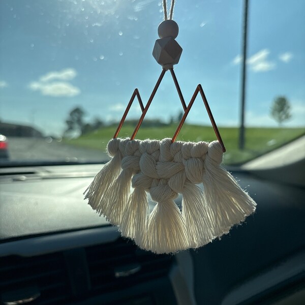 Macrame Car Charm, Christian Themed Car Decor, Macrame Car Diffuser ...
