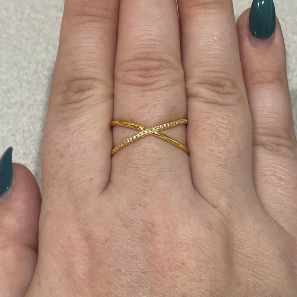Pave X Ring by Caitlynminimalist • Criss Cross Diamond Ring • Eternity ...