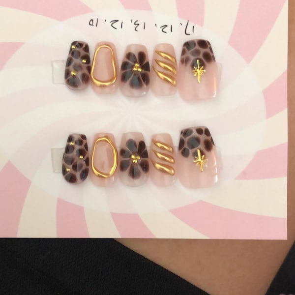 3d Golden Chrome Flower Nails /custom Press on Nails/ Hand Made Press ...