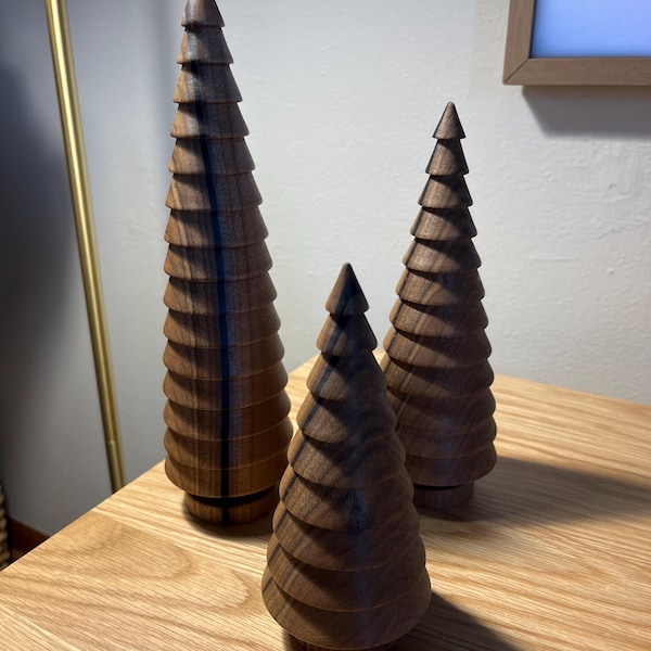 Handmade Walnut Wood Christmas Tree Set: Holiday Table Decor - Etsy