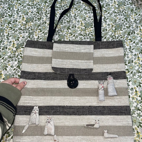 Linen Crossbody Purse, Embroidered Thick Linen Bag, Flax Bag With ...