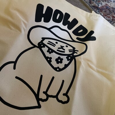 Howdy Cute Cat Cowboy Tote Bag Reusable Shopping Bag Eco - Etsy