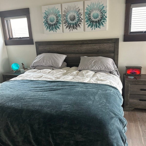 Turquoise Gray Abstract Floral Art, Set of 3, Wall Decor, Canvas or ...