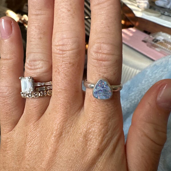 Sterling Silver White Fire Opal Inlay Ring Hawaiian White Opal Gemstone ...