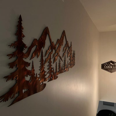 Copper Plated Metal Art Scene Trees and Mountains - Etsy
