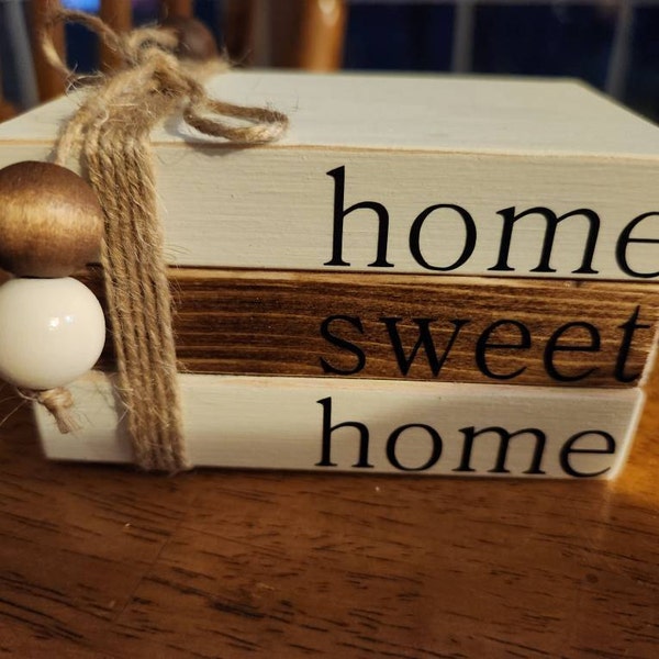 Farmhouse Wood Book Stack/ Home Sweet Home/ Book Bundle/ Tiered Tray ...